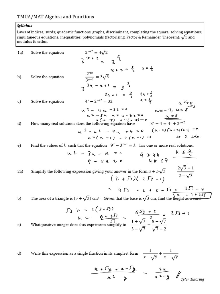 UA Algebra and Functions v2 | PDF | Equations | Factorization