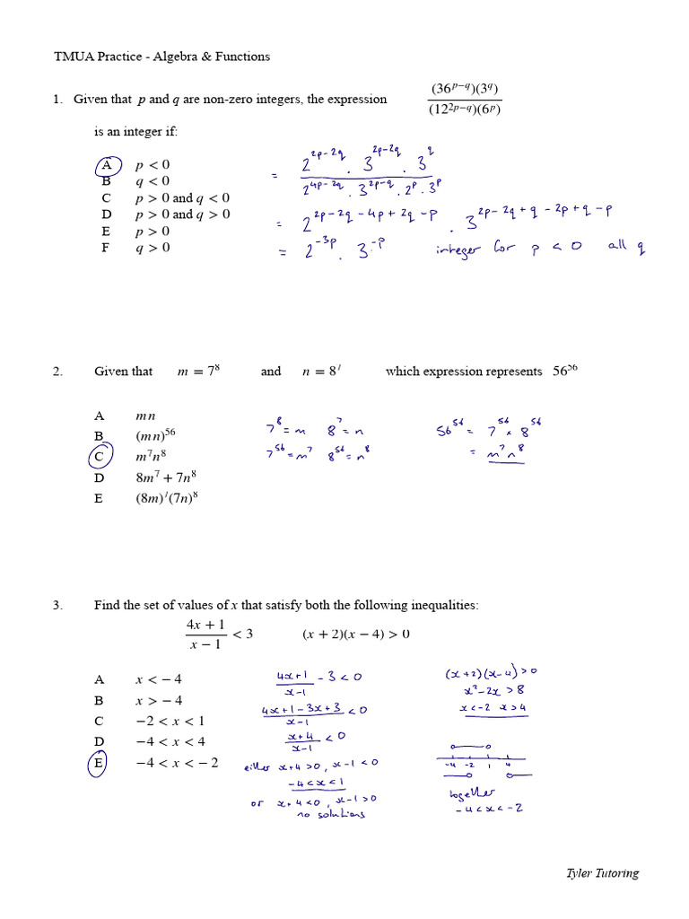 UA Algebra and Functions v2 MC Answers | PDF | Equations | Polynomial