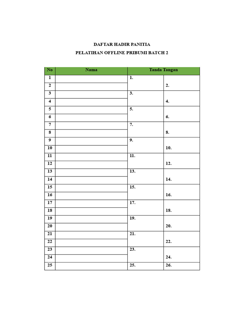 Daftar Hadir Panitia | PDF