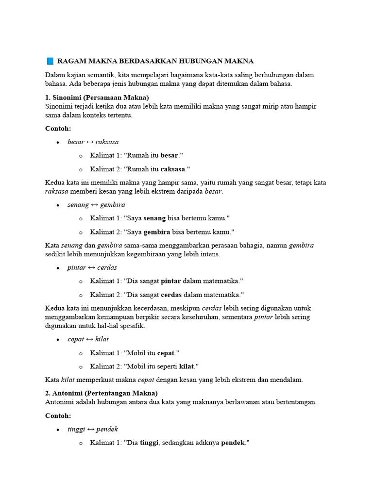 ? Ragam Makna Berdasarkan Hubungan Makna | PDF