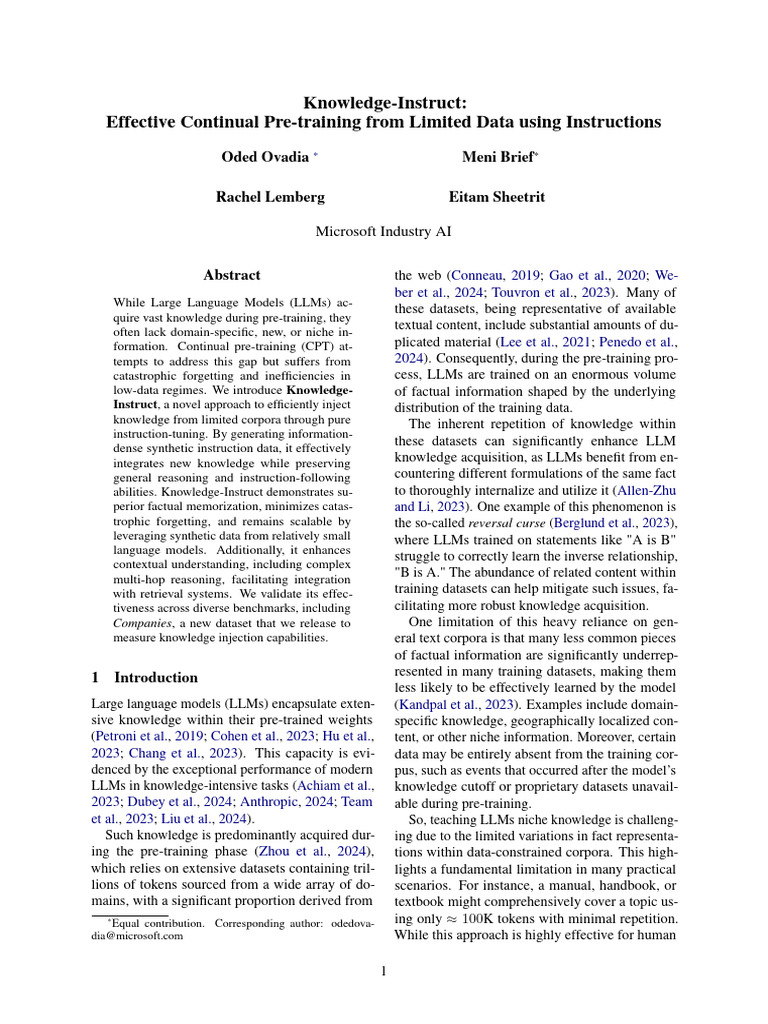 Knowledge-Instruct - Effective Continual Pre-Training From Limited Data Using Instructions | PDF ...
