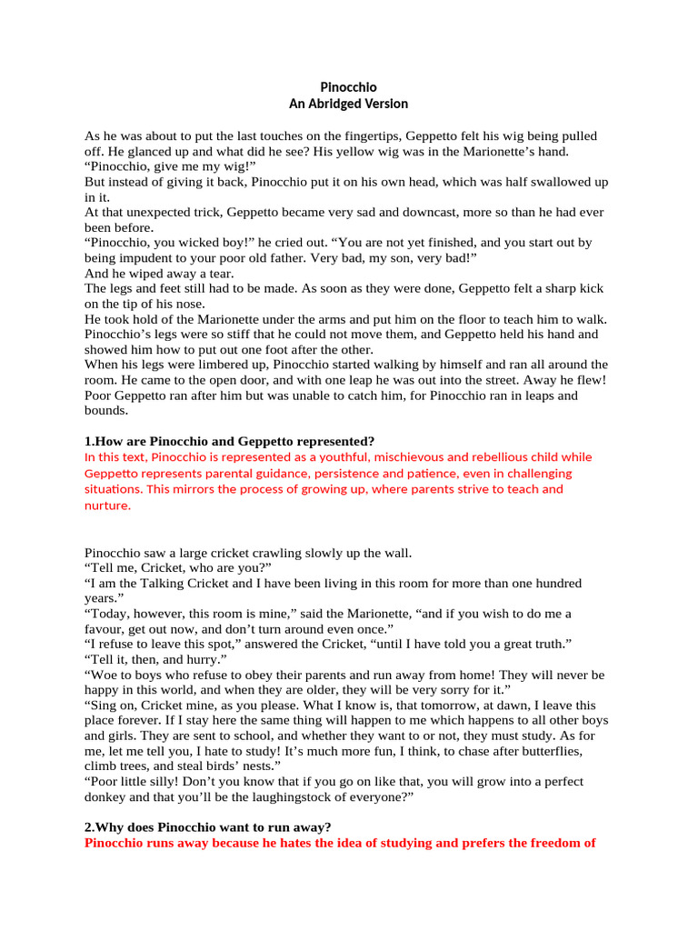 Pinocchio The Novel An Abridged Version | PDF | Pinocchio