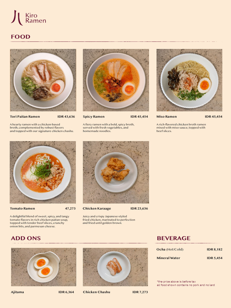 Kiro Ramen New Menu | PDF