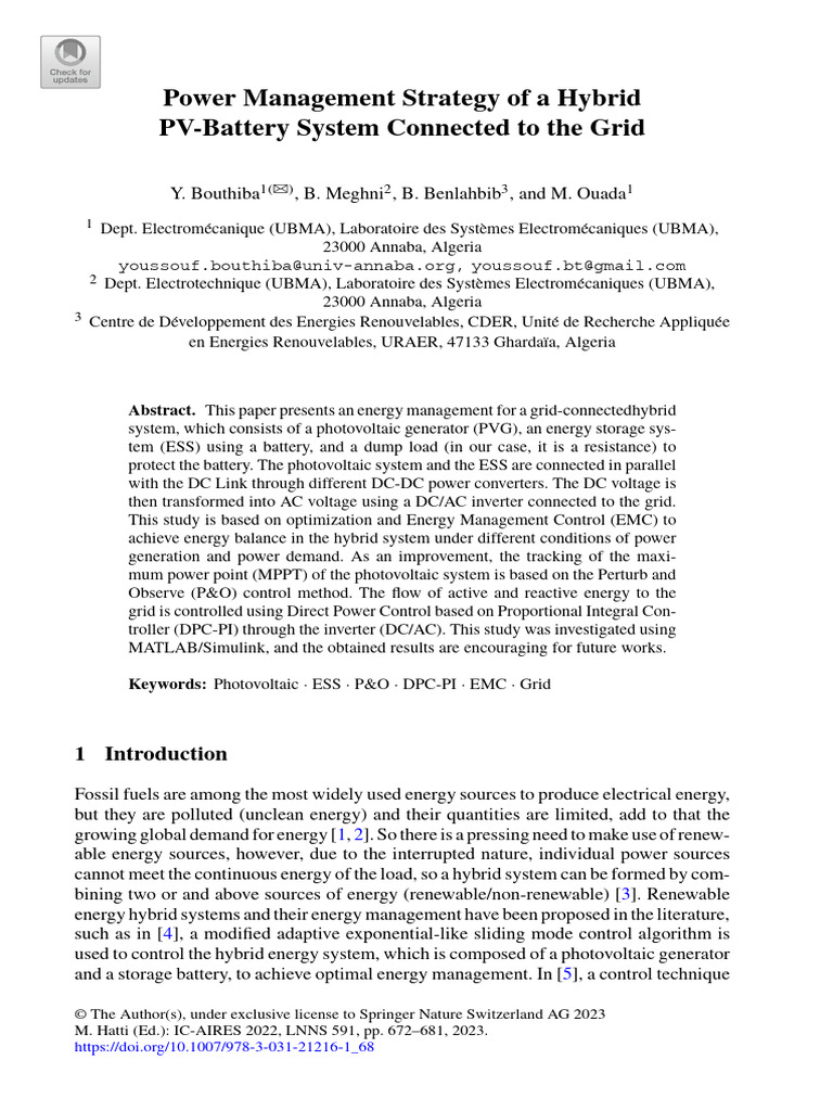 Hybrid PV-Battery Grid Power Management | PDF | Photovoltaics ...