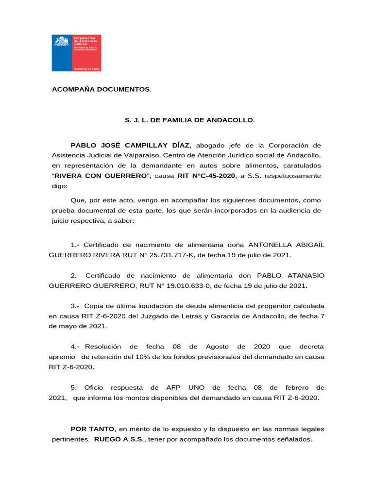 Escrito Acompa - A Documentos | PDF