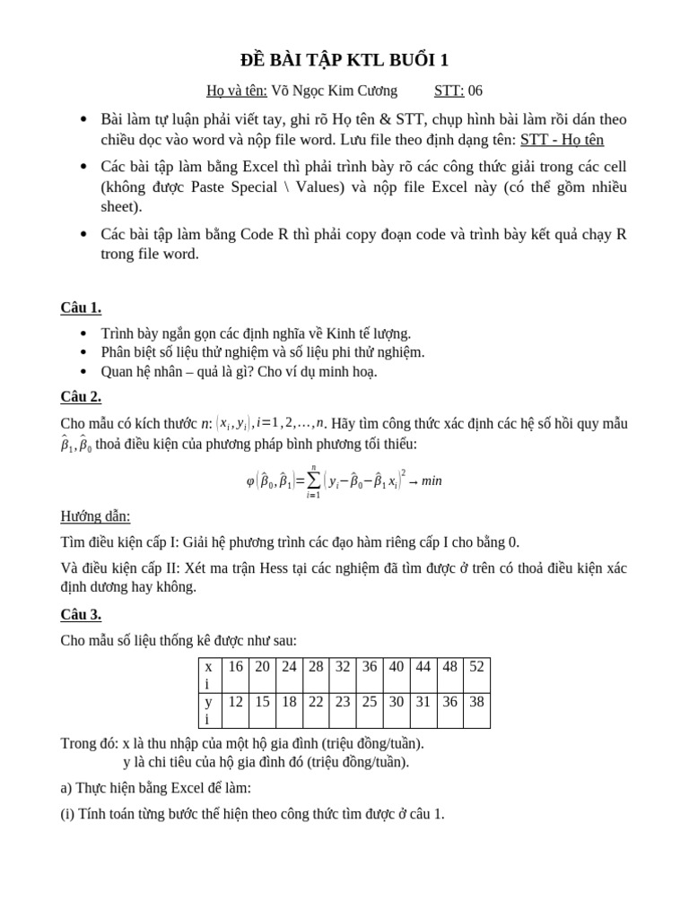 Đề Bài Tập KTL Buổi 1 | PDF