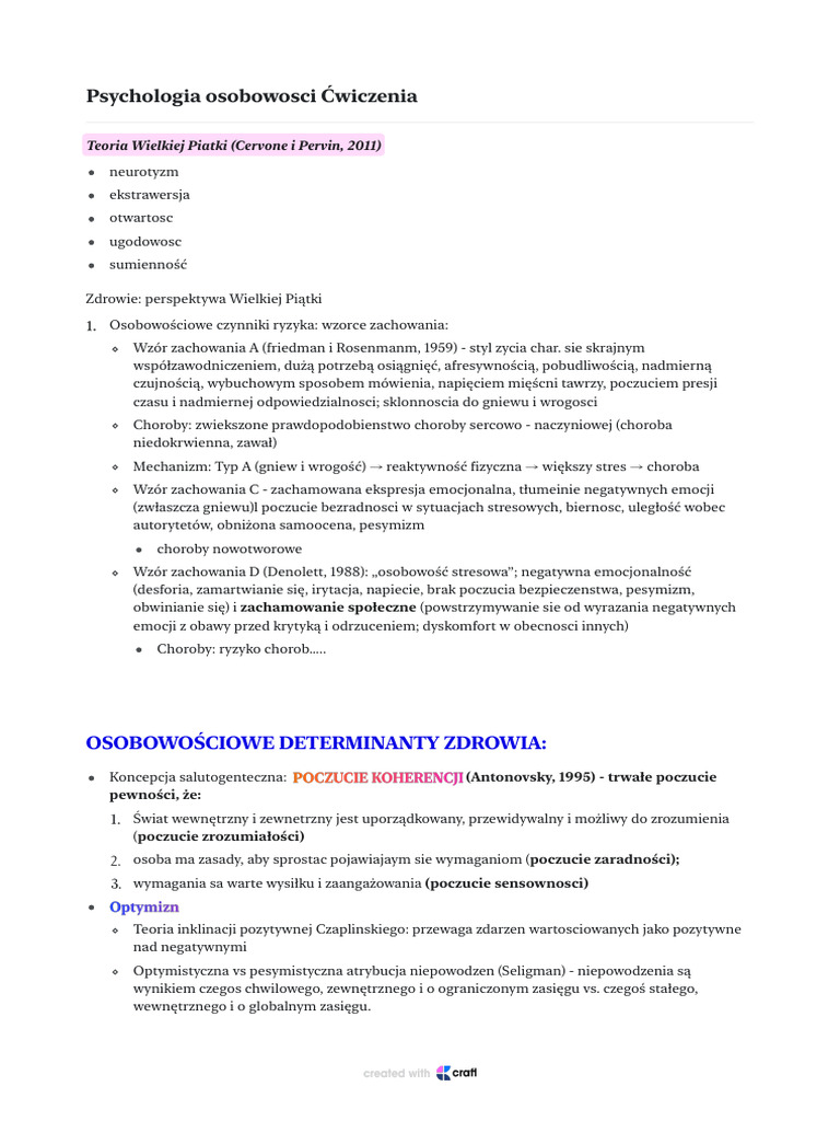 Psychologia Osobowosci Ćwiczenia | PDF