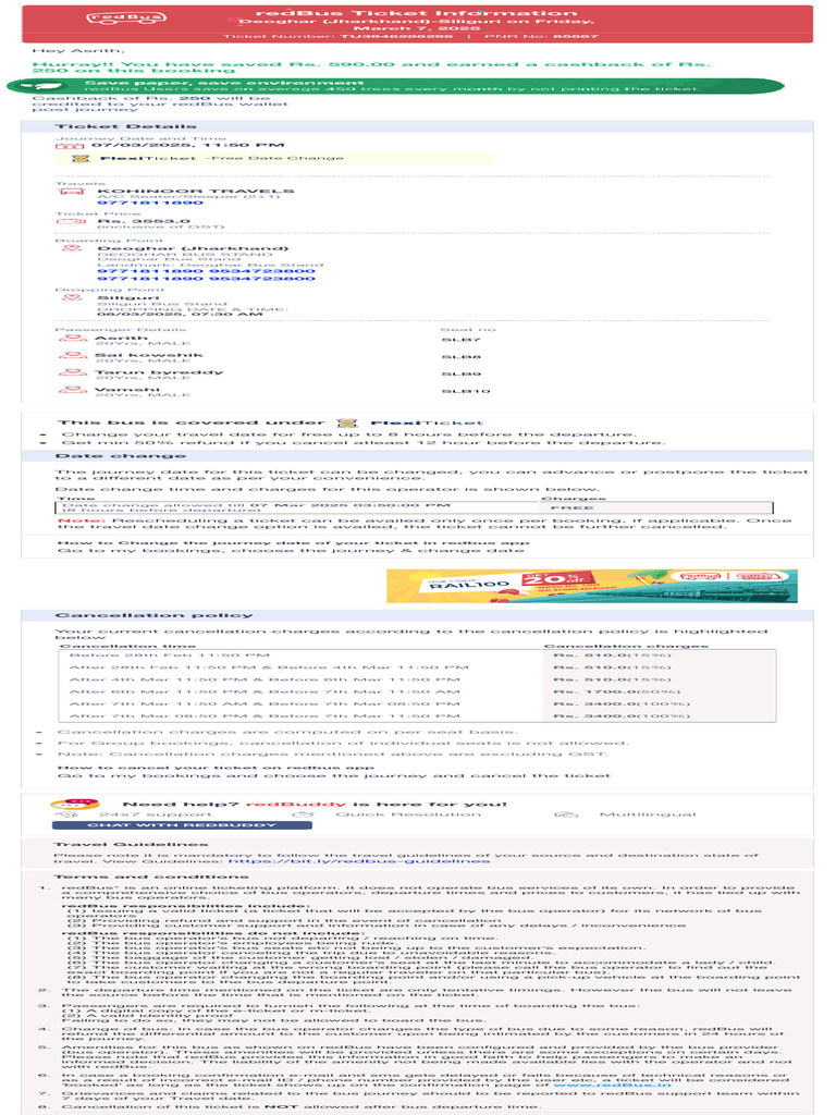 Redbus Ticket Information | PDF | Bus