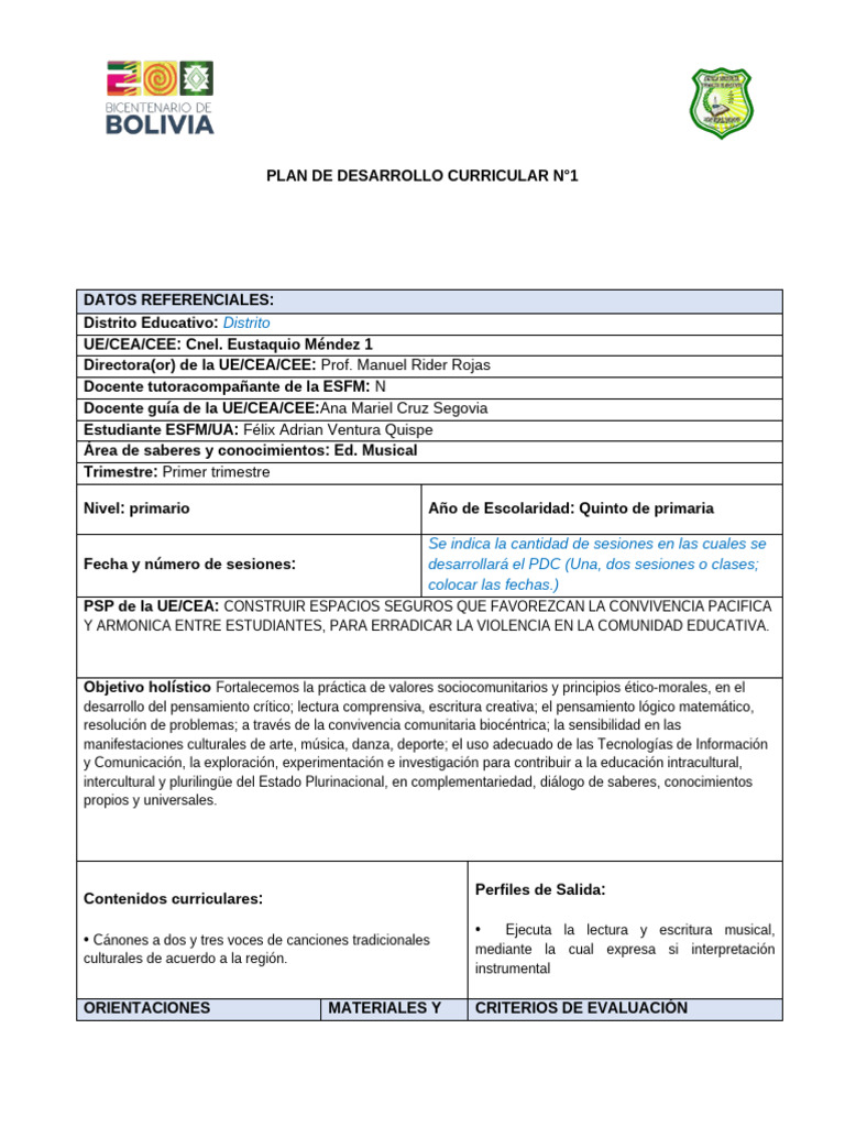 PDC 1 Eustaquio Mendez 1 | PDF | Canciones