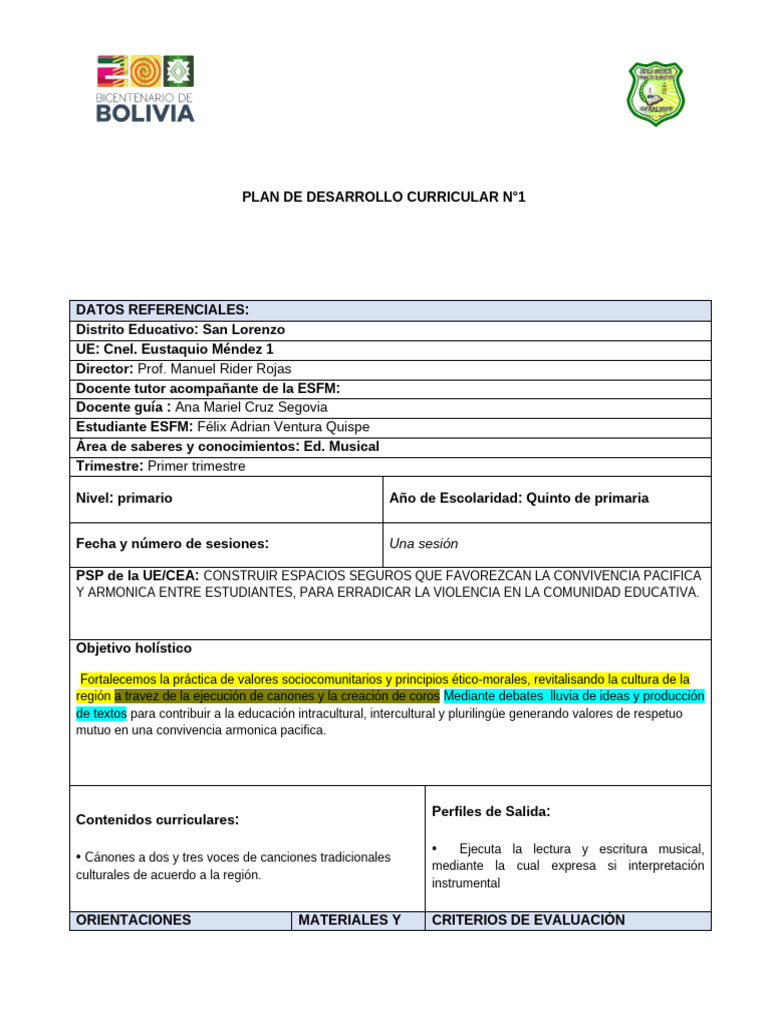 PDC 1 Eustaquio Mendez 1-1 | PDF | Canciones