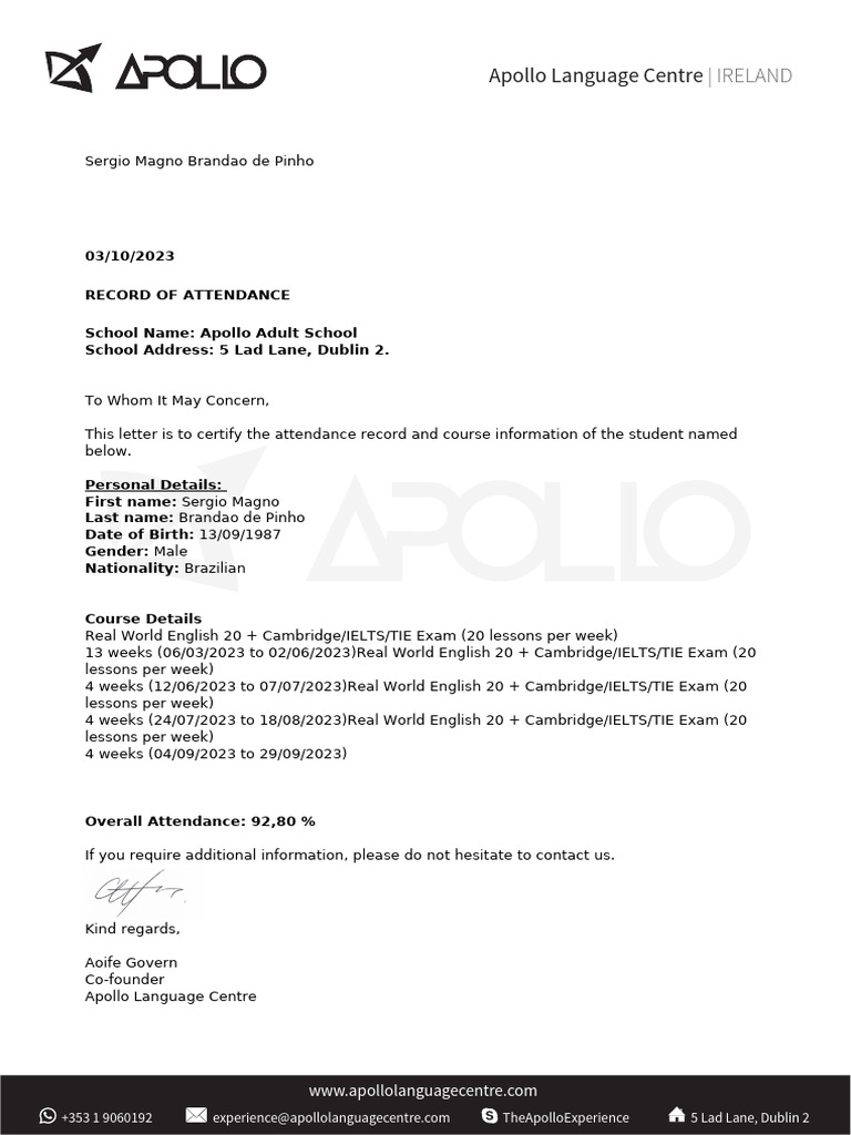 Apollo Attendance Letter - All Students 26150124 v3 | PDF