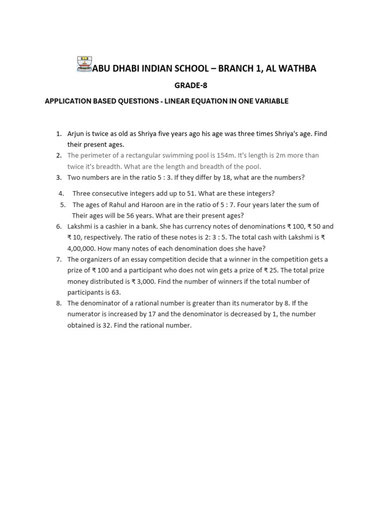 APPLICATION BASED QUESTIONS (linear equation) | PDF