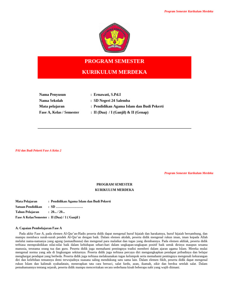 Program Semester (Prosem) OK PAI 2 | PDF