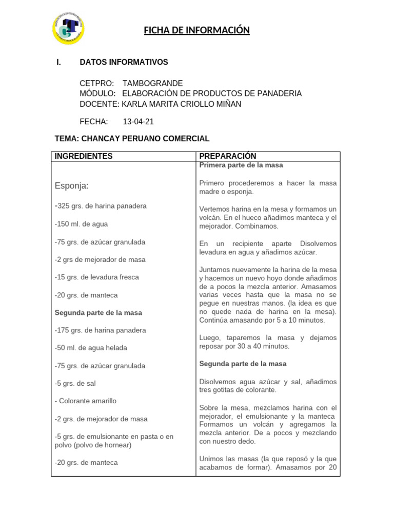 Clase 20 Chancay Peruano 13-04-21 | PDF | Panes | Horneando