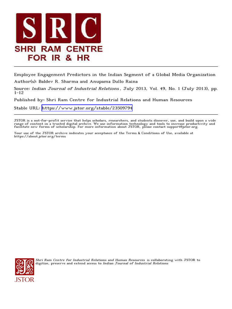 Employee Engagement Predictors in The Indian Segment of A Global Media ...