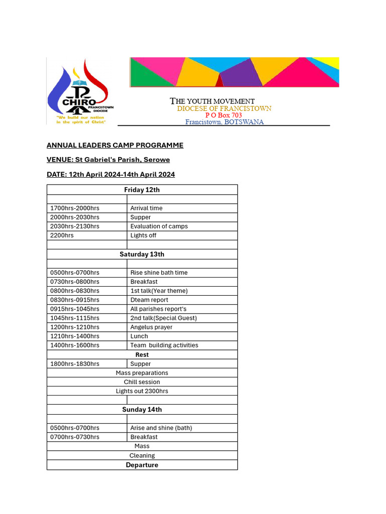 Annual Leaders Camp Programme | PDF
