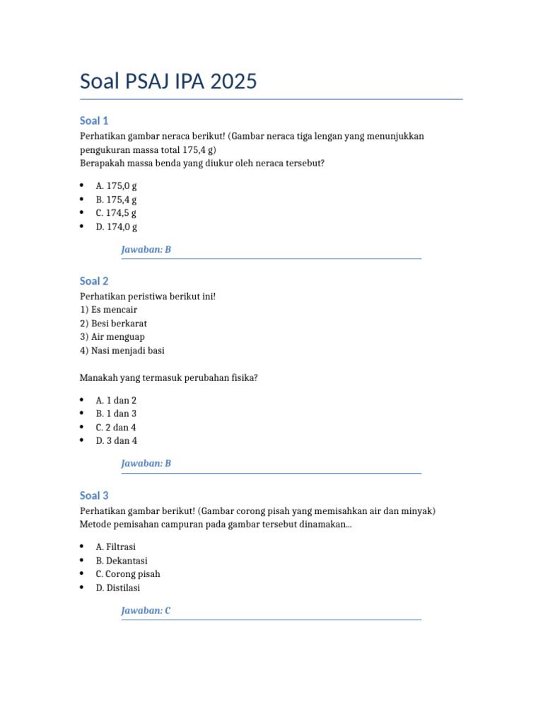 Soal PSAJ IPA 2025 Bagian 1 | PDF