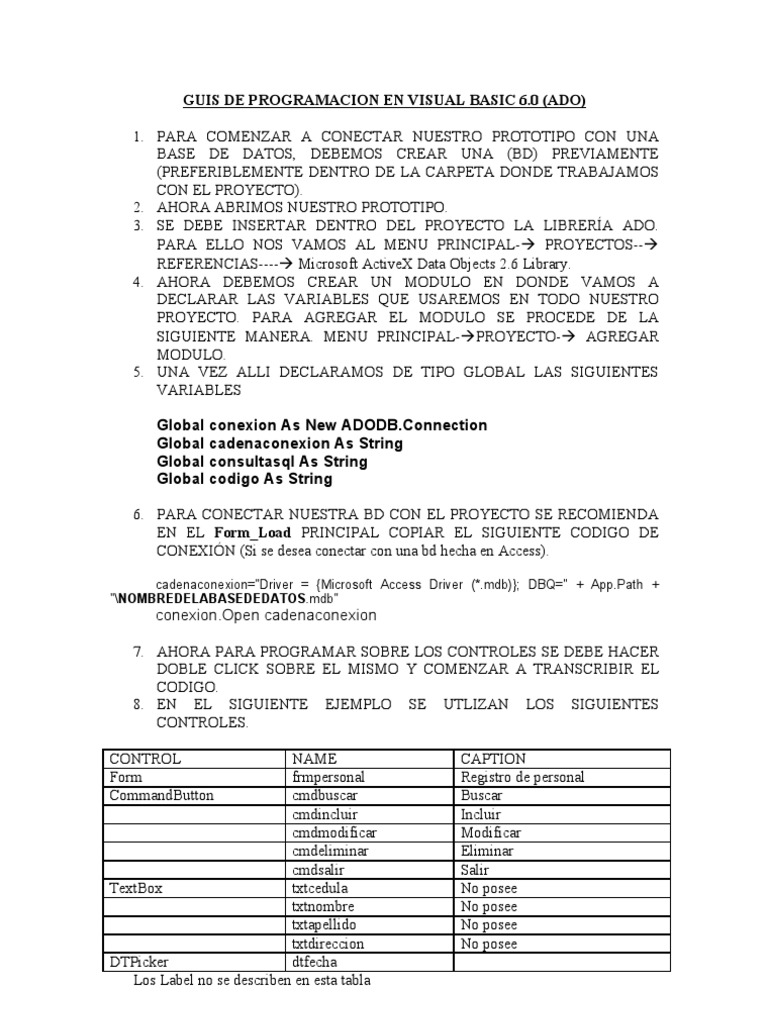 Guia de Programacion en Visual Basic 6 | PDF | Active X Data Objects | Gestión de tecnología de ...
