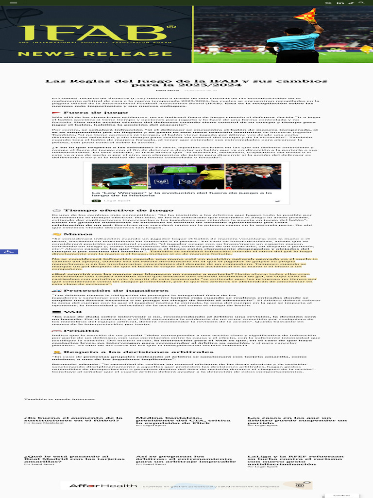 Las Reglas del Juego de la IFAB y sus cambios para la 20232024 | PDF ...