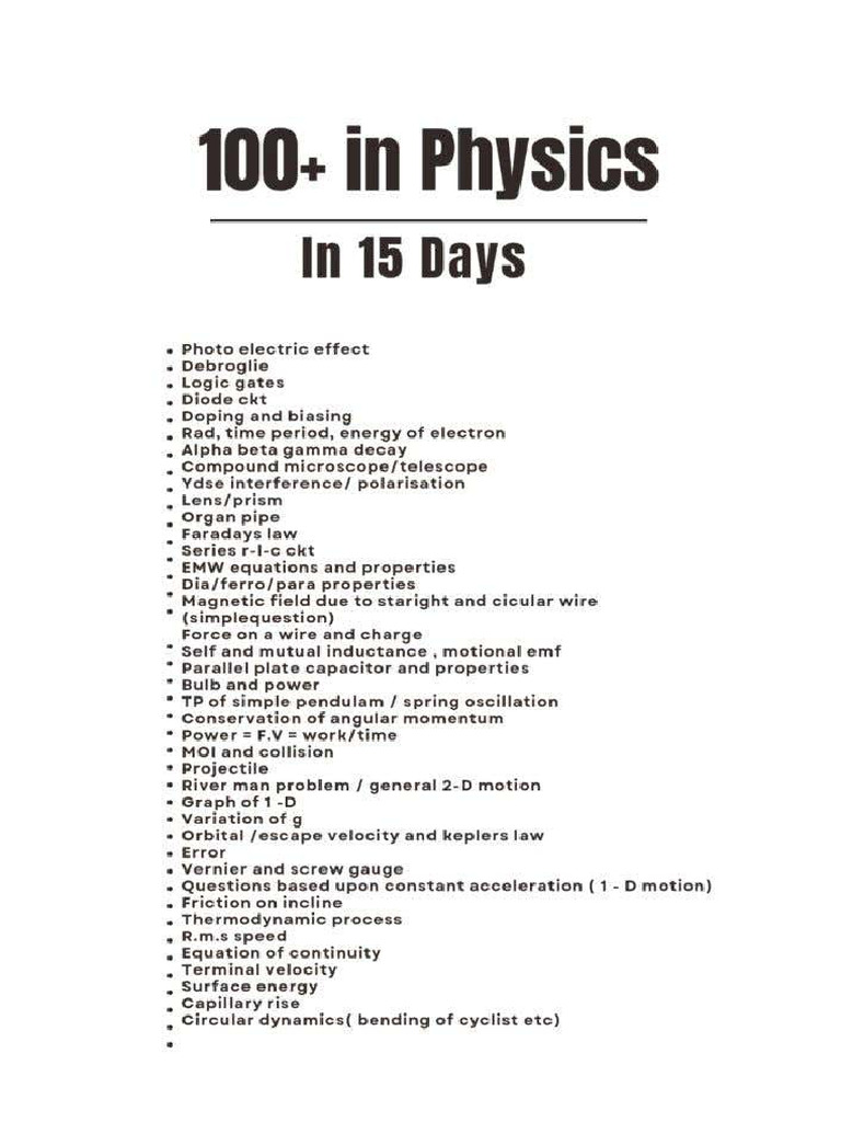 100+ in Physics in 15 Days | PDF