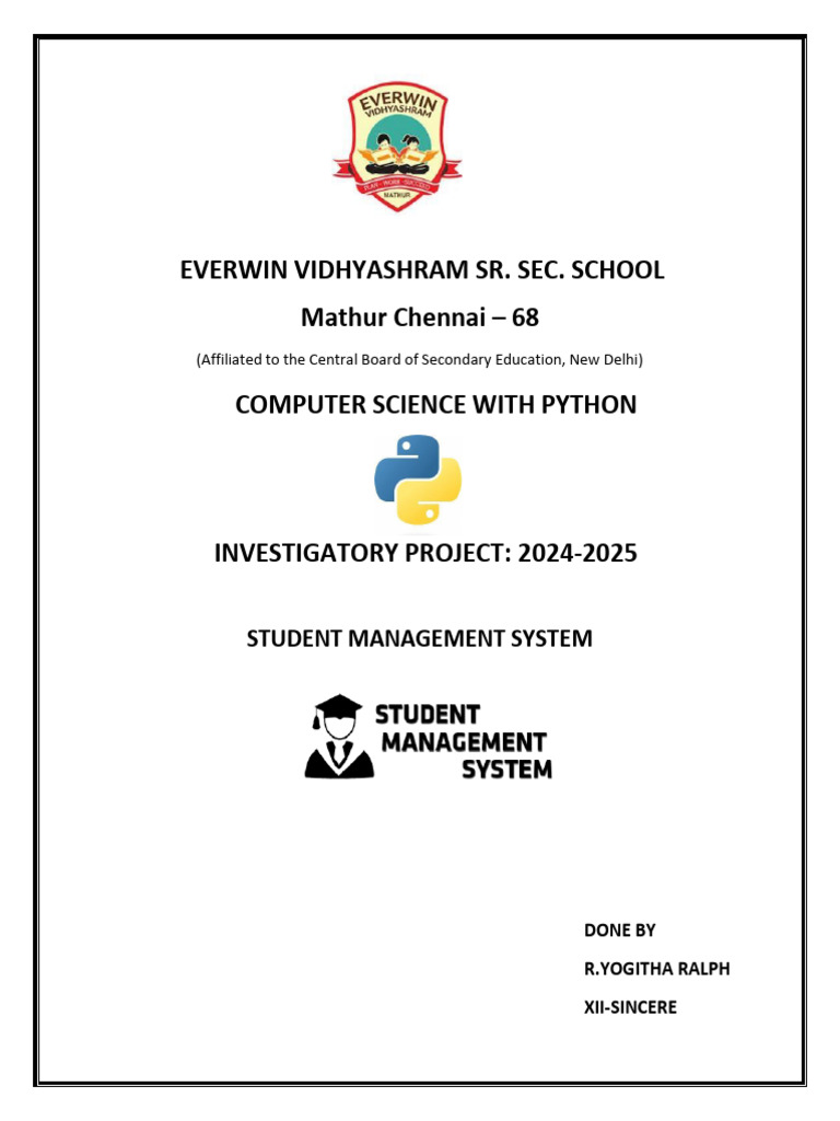 Student Management System Project 2024 | PDF | Python (Programming ...