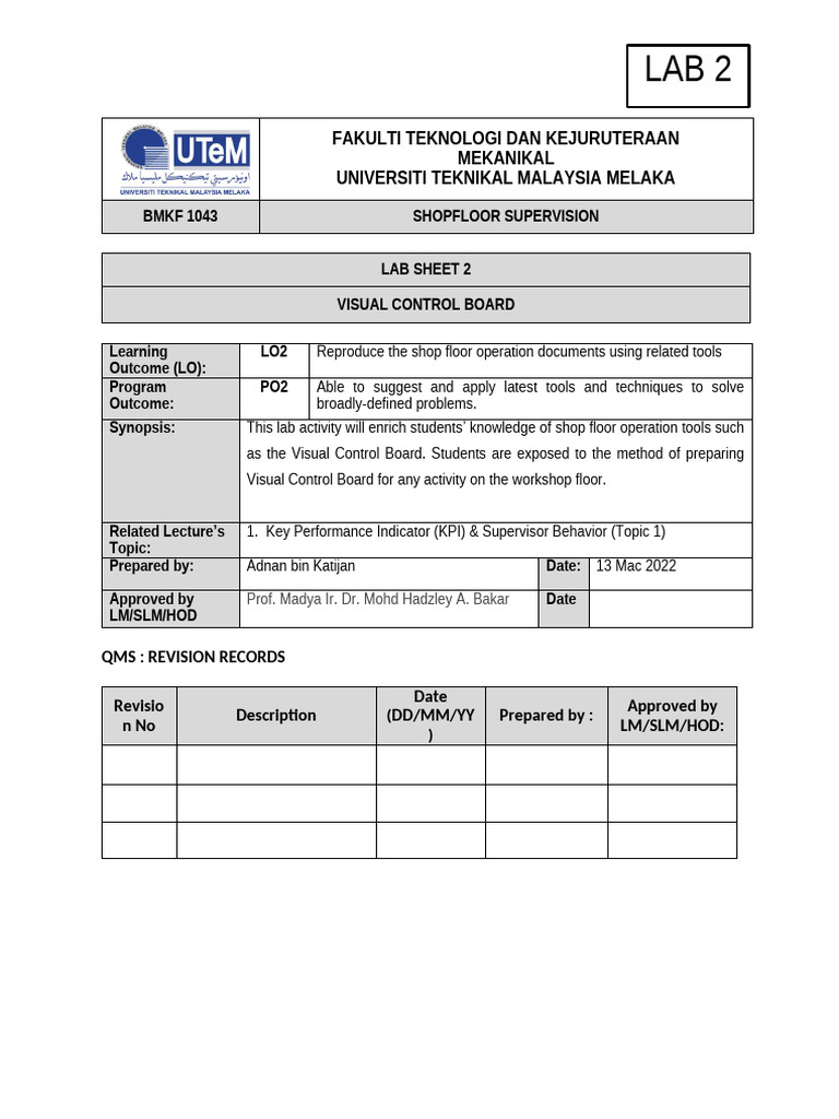 Lab 2 - Visual Control Board | PDF | Laboratories | Cognitive Science