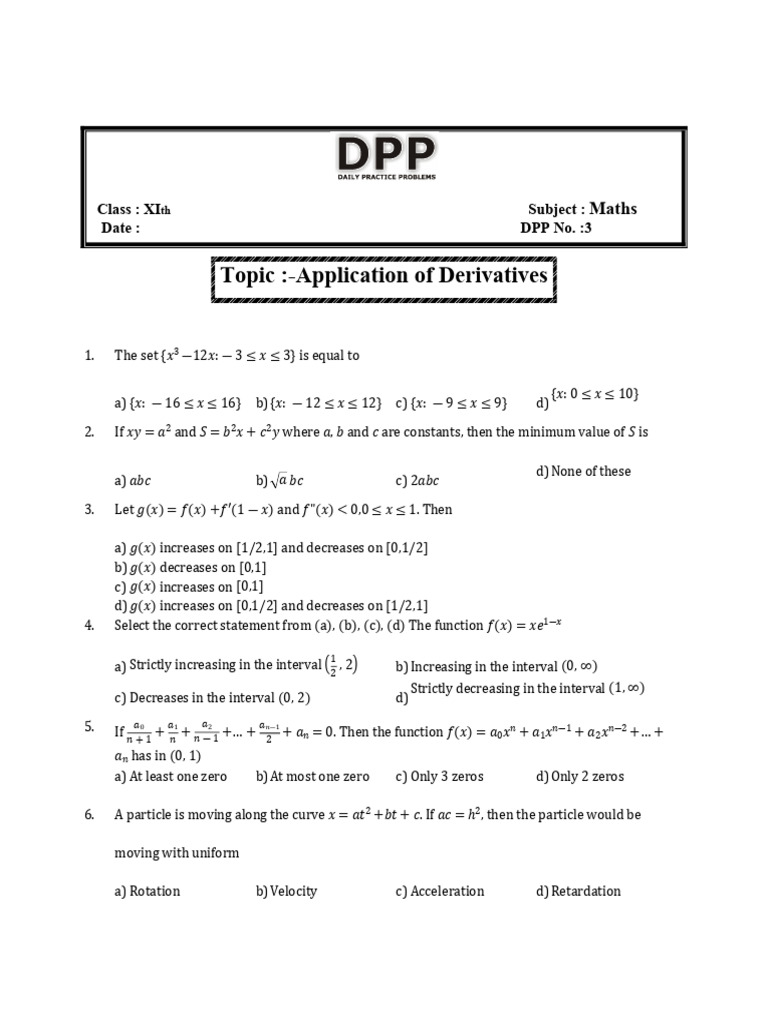Application of Derivatives DPP3 | PDF