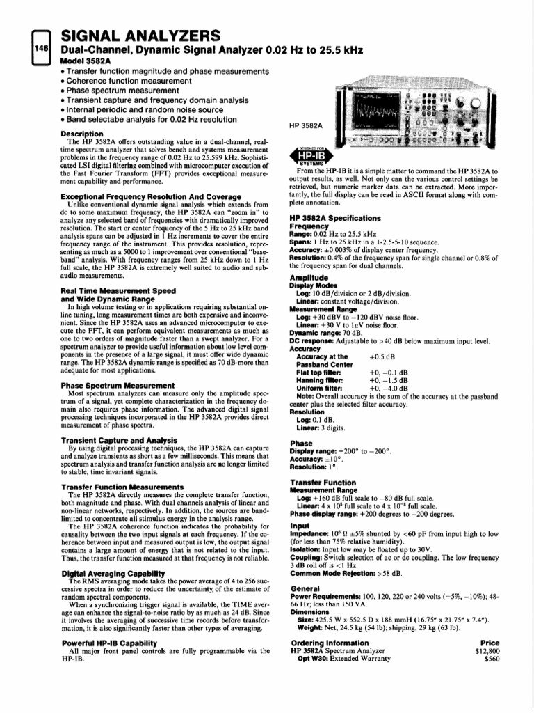 AGILENT 3582A Datasheet | PDF