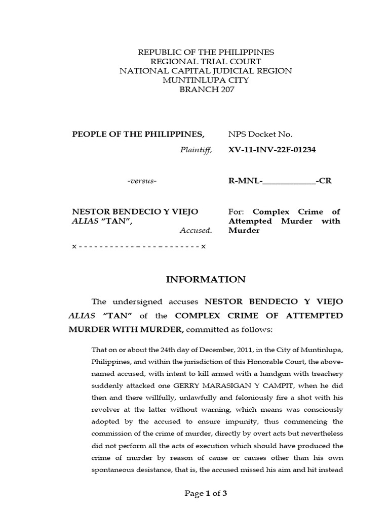 Information For The Complex Crime of Attempted Murder and Murder | PDF ...