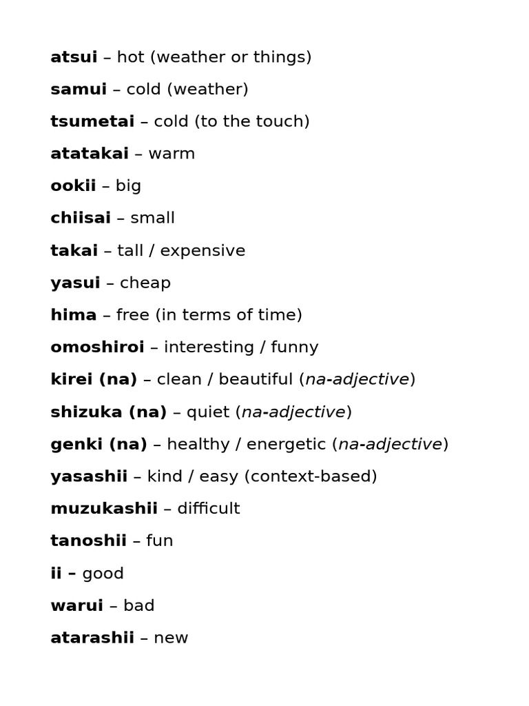 Adjectives - Japanese | PDF