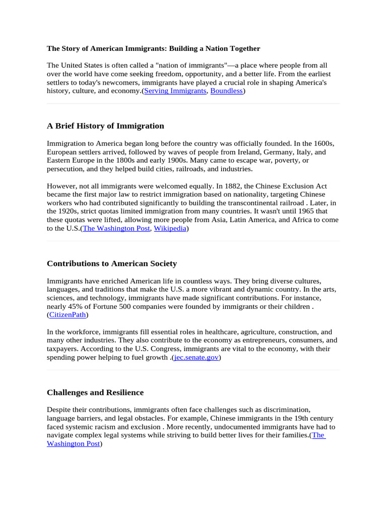 The Story of American Immigrants | PDF | Immigration | The United States