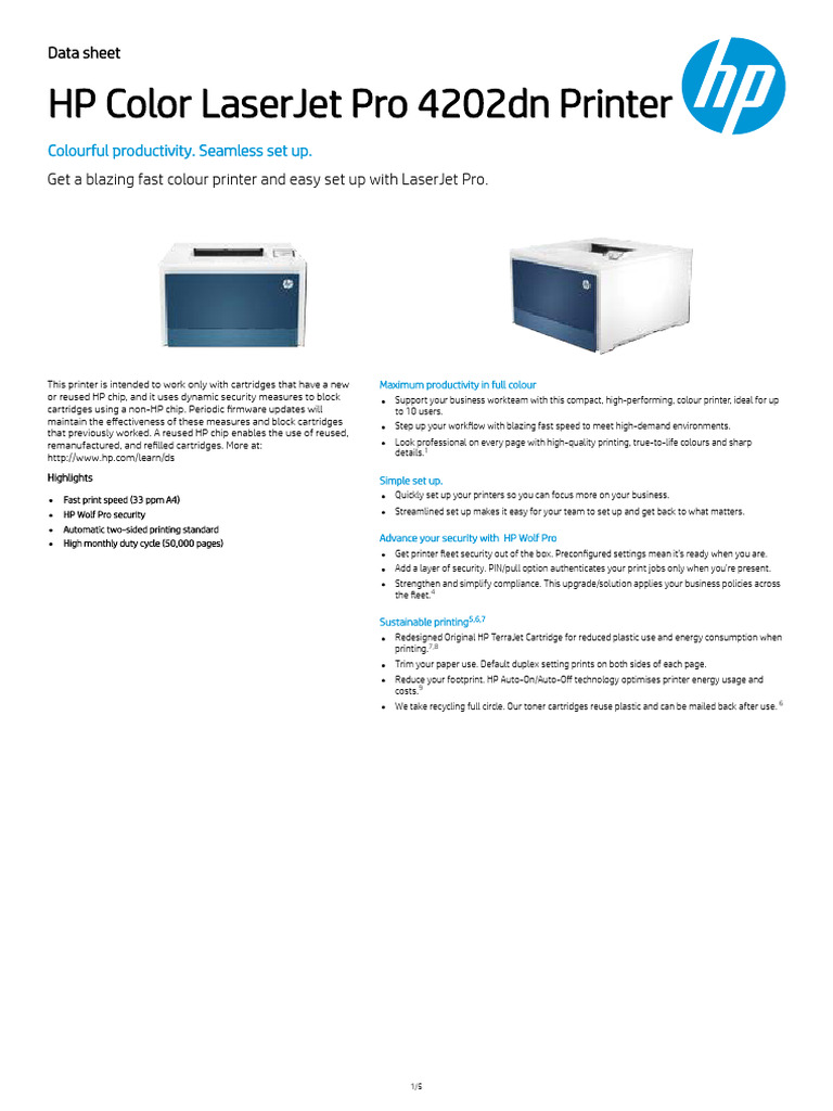 HP Color Laserjet Pro 4202 Detail | PDF | Printer (Computing) | Computing