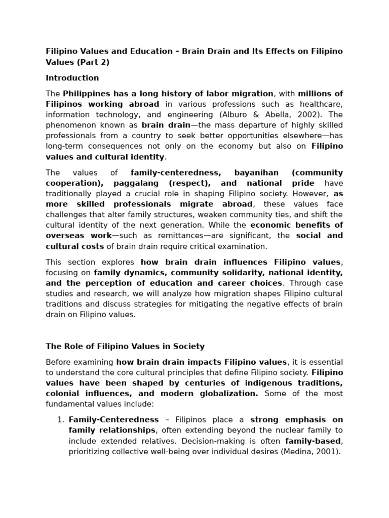 Filipino Values and Education Brain Drain and Its Effects On Filipino ...