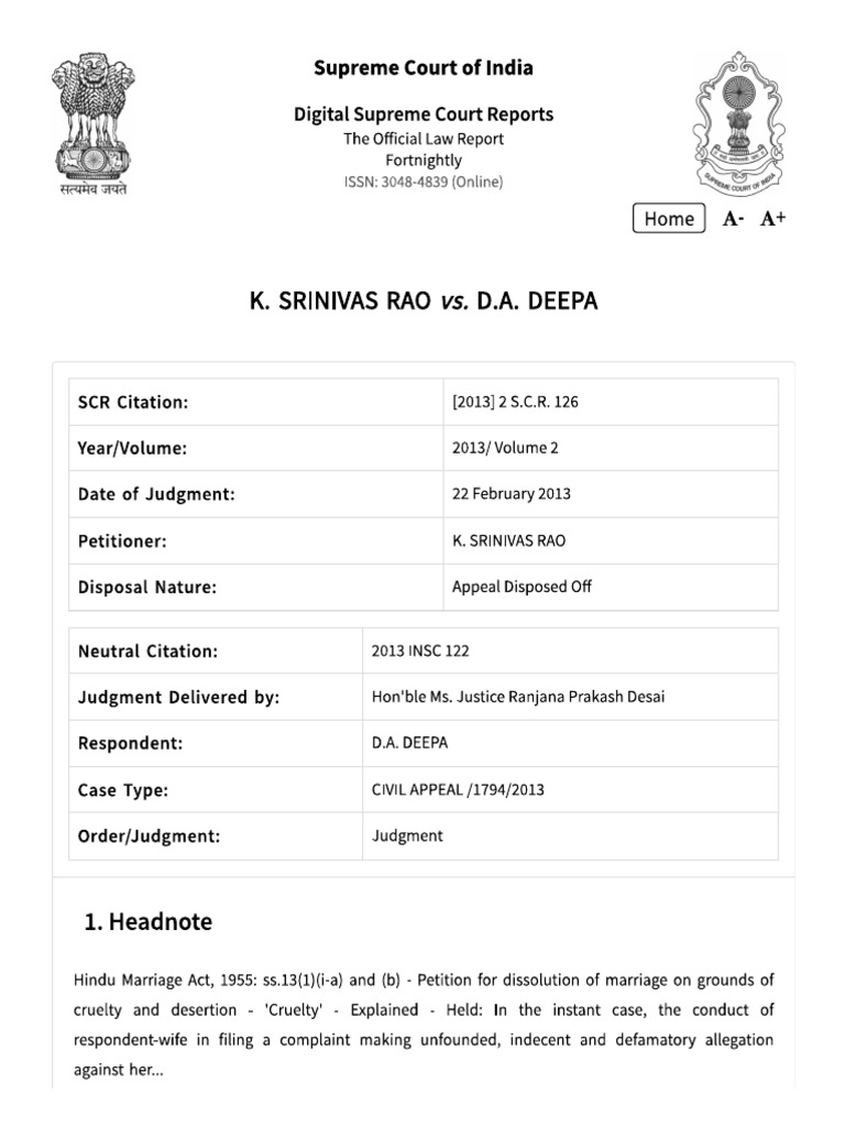K.srinivas Rao v. D.A. Deepa | PDF
