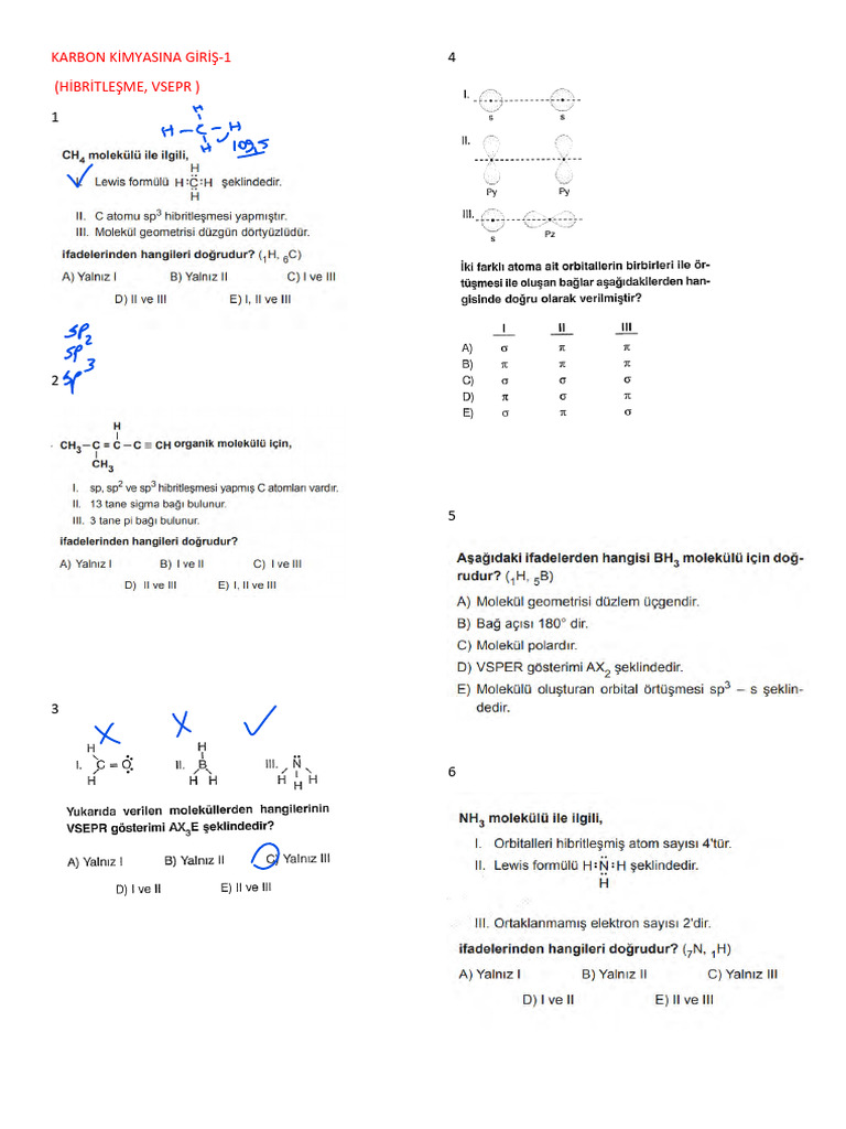 Karbon Kimyasina Giris 1 Hibritlesmess Vsepr Cvpli | PDF