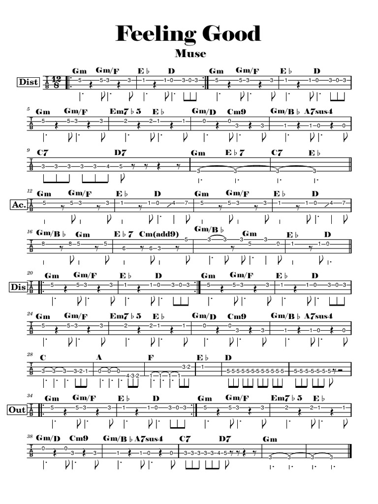 Muse - Feeling Good Chord Chart | PDF