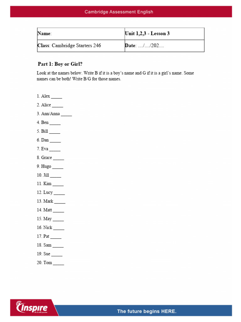 Worksheet Unit 1,2,3 - Lesson 3 | PDF