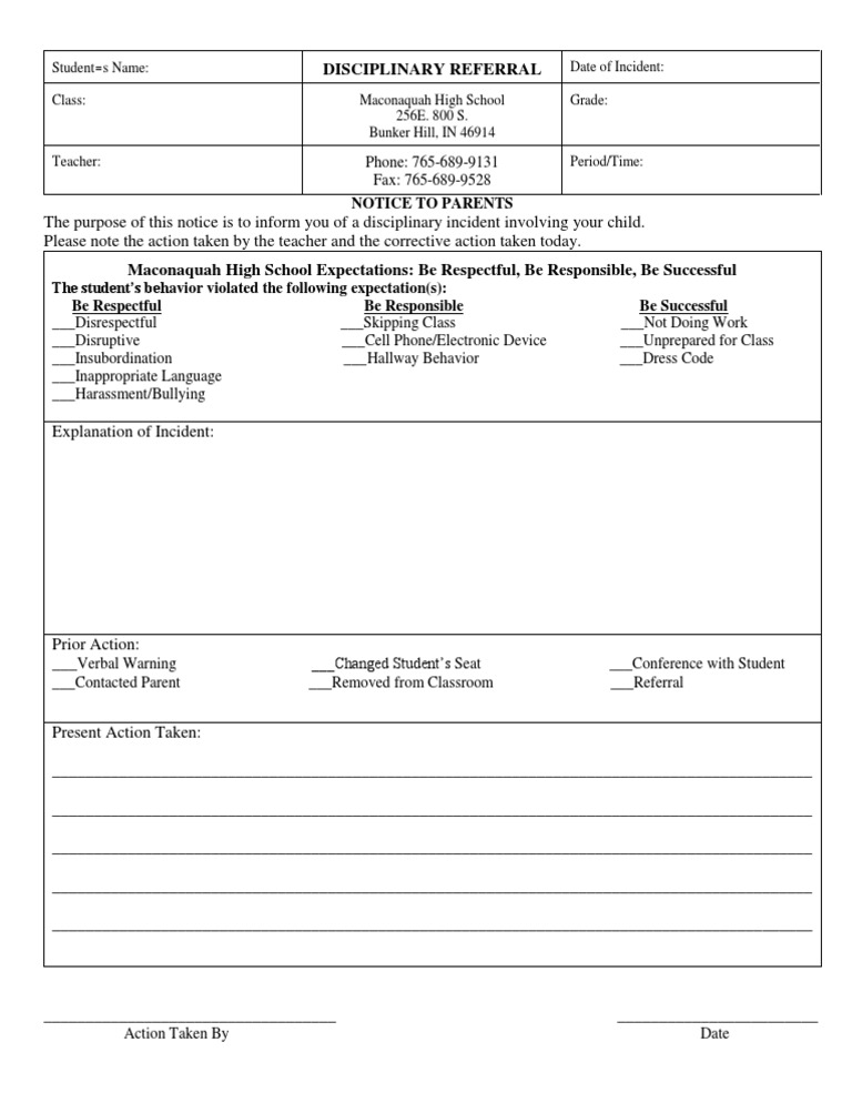 Disciplinary Referral Form Template | PDF | Wellness
