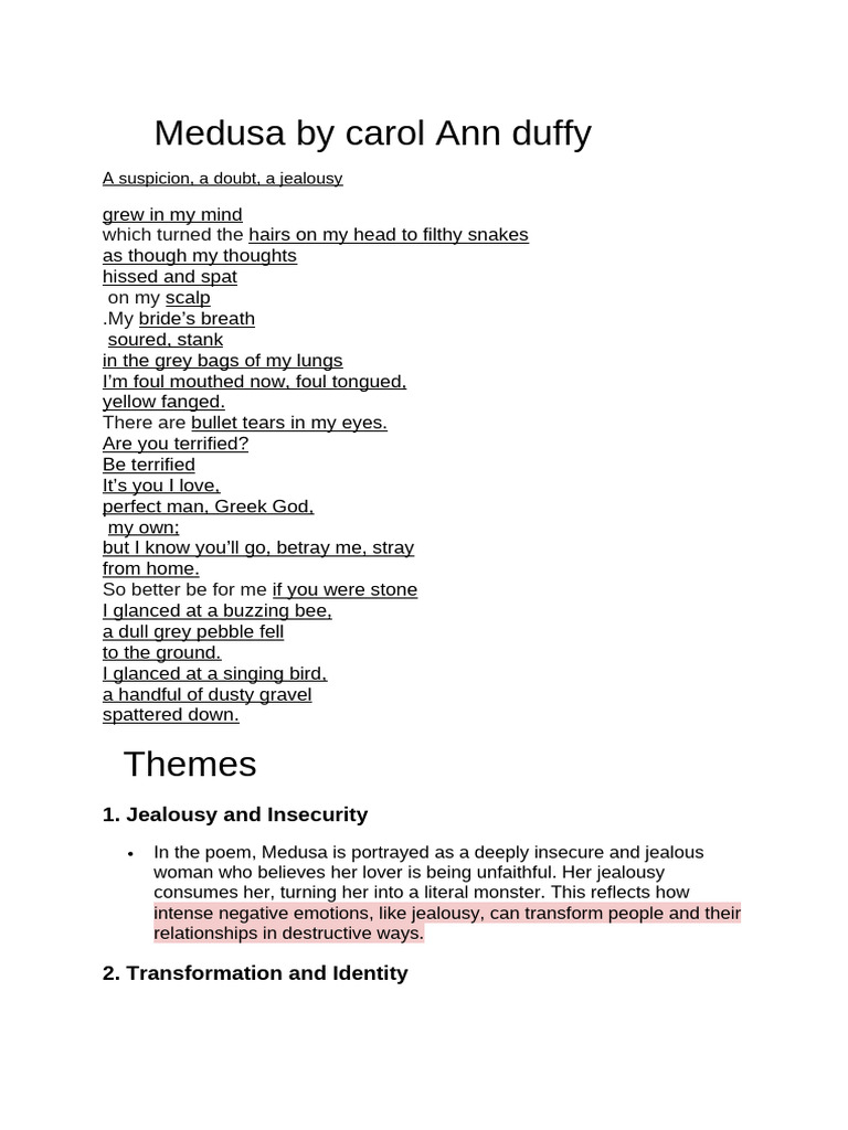 Medusa by Carol Ann Duffy | PDF | Love | Jealousy
