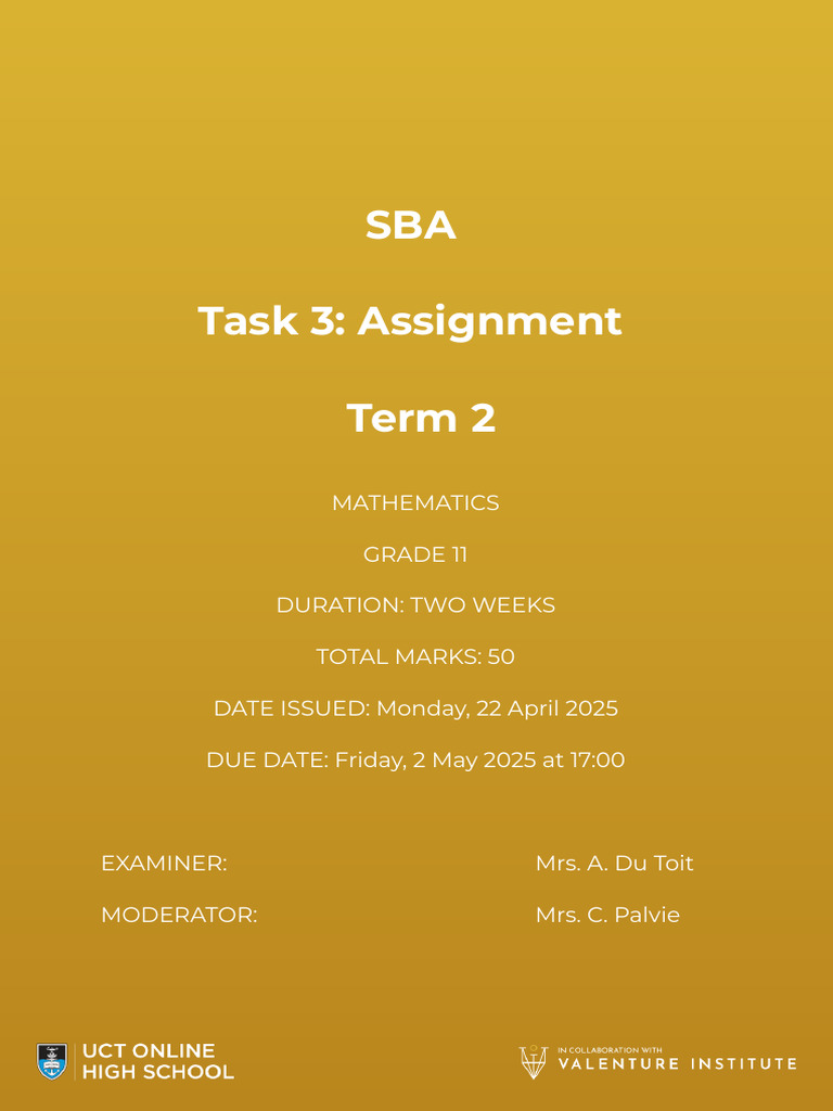 Grade 11 Mathematics SBA Assignment | PDF | Plagiarism | Mathematics