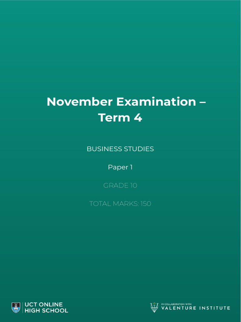 G10 Business Studies Term 4 November Exam Question Paper 1 | PDF | Question | Plagiarism