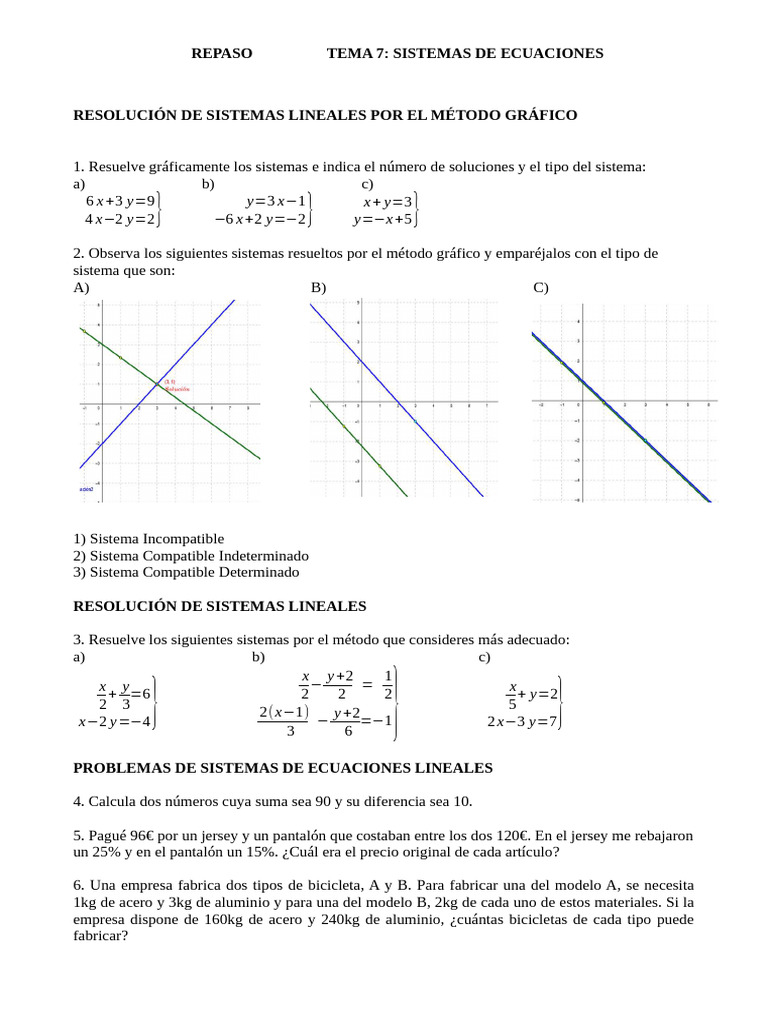 Ficha2 - TEMA7 - SISTEMAS DE ECUACIONES - REPASO | PDF | Matemáticas