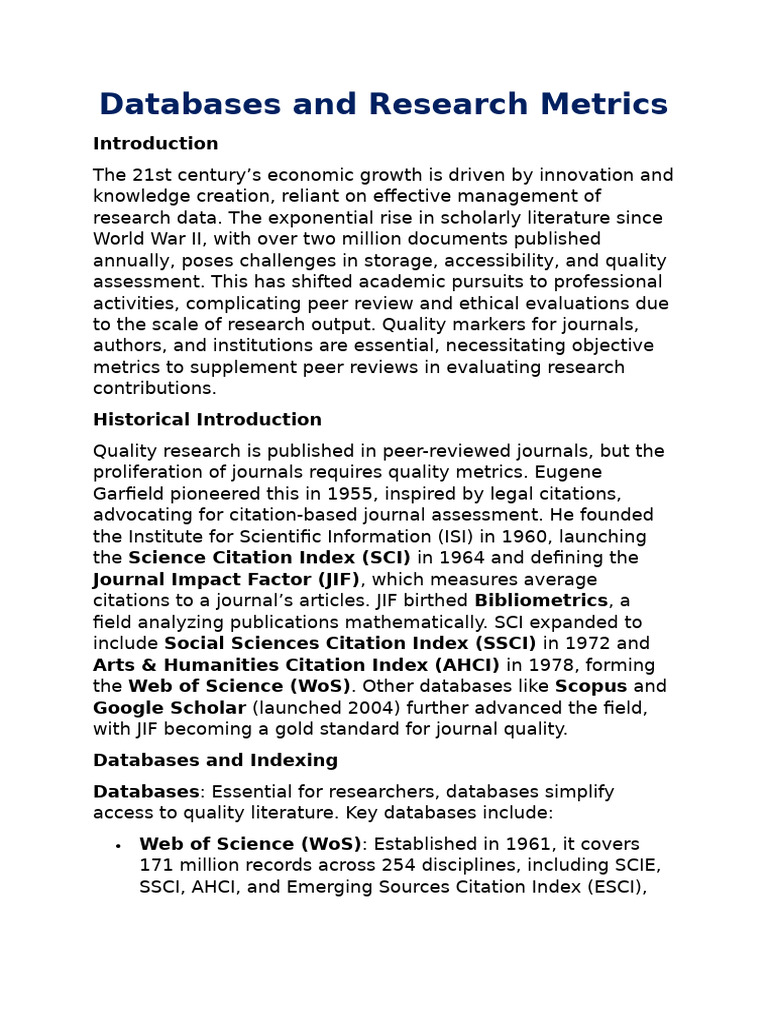 Databases and Research Metrics Part1 | PDF | Academia | Library Science