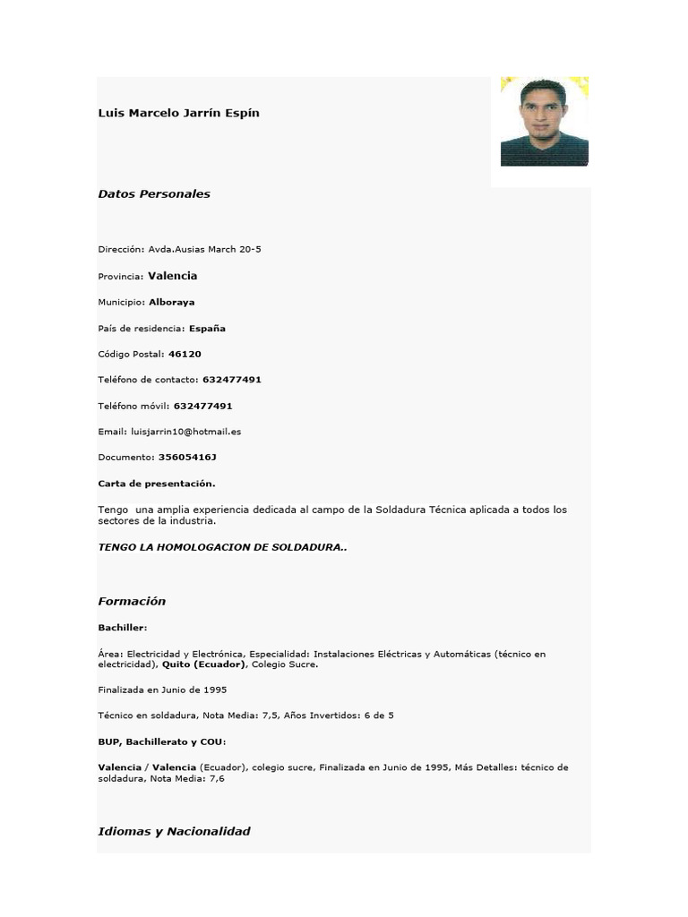 Revisión de Curriculum Marcelo Jarrin 1 | PDF | Soldadura | Construcción