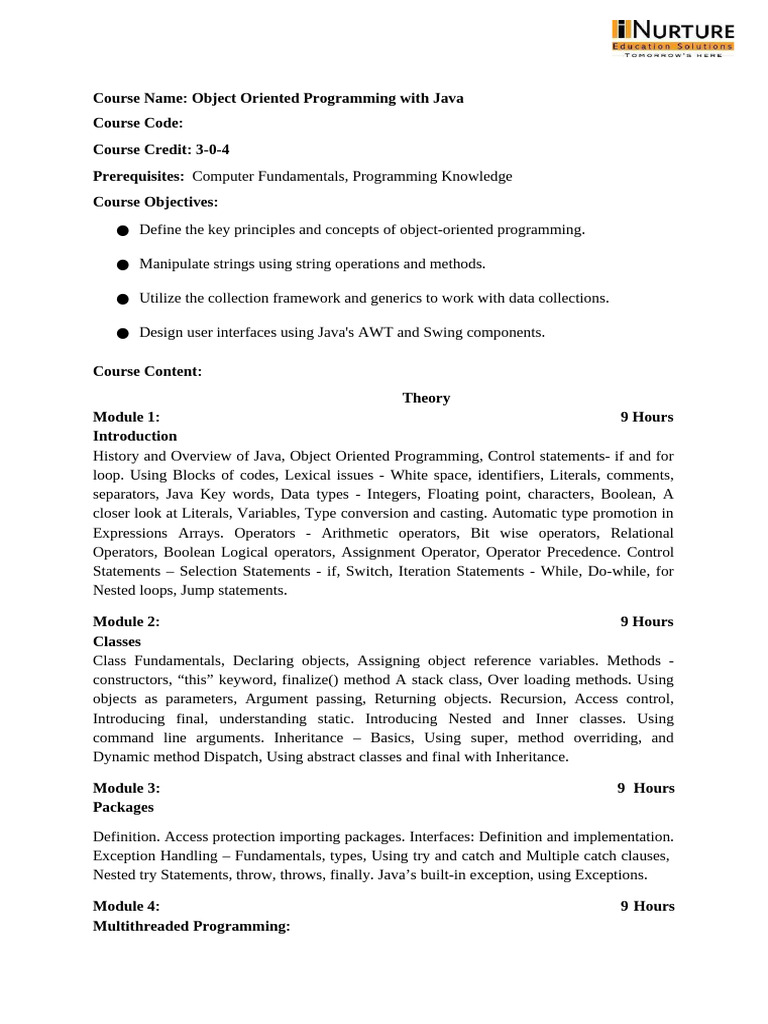 Object Oriented Programming With Java | PDF | Method (Computer Programming) | Class (Computer ...