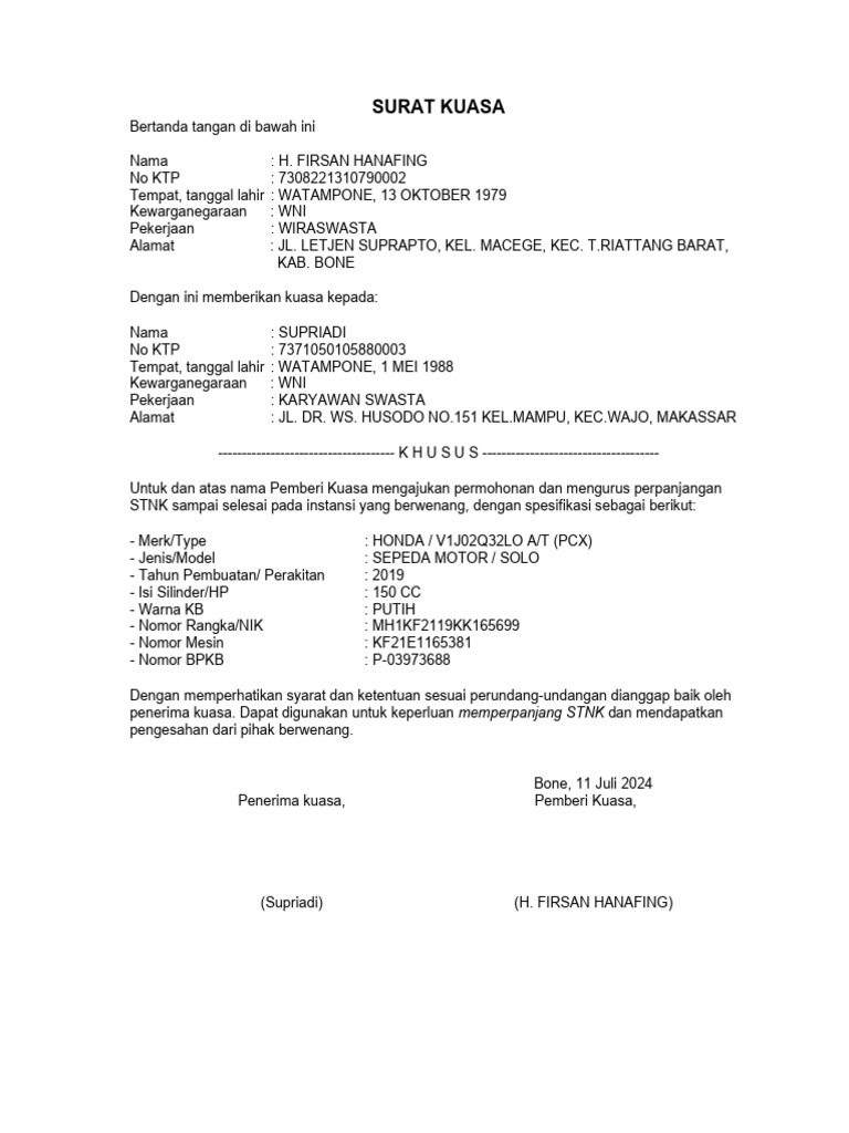 Surat Kuasa STNK | PDF