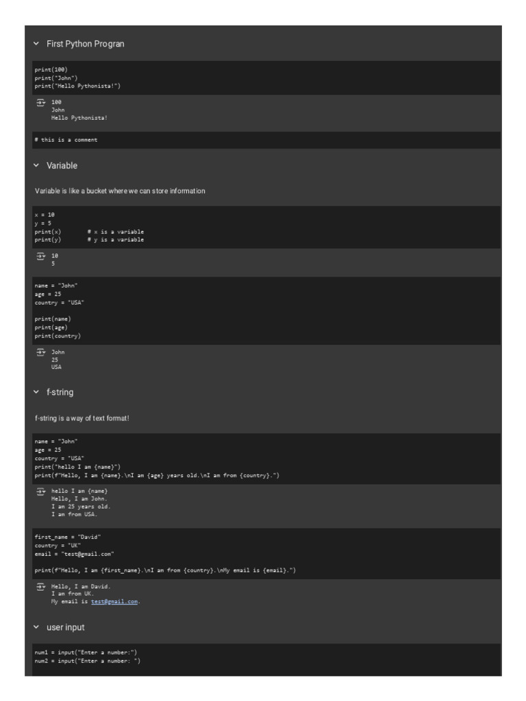 Python For Beginners - PG - Day1.ipynb - Colab | PDF