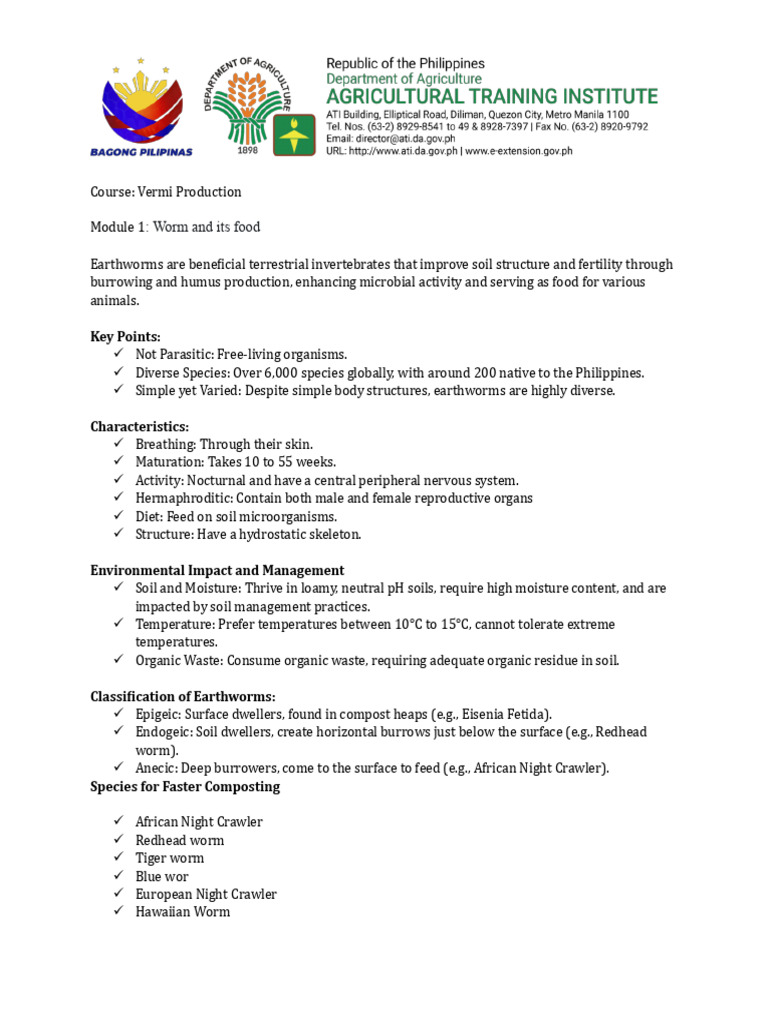 Vermi 1 Module 1 Summary | PDF | Soil | Compost