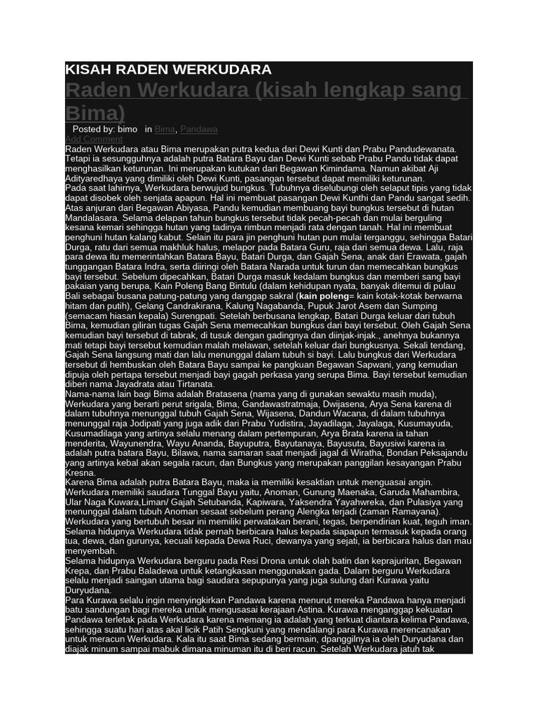 Biografi Raden Werkudara Bima | PDF