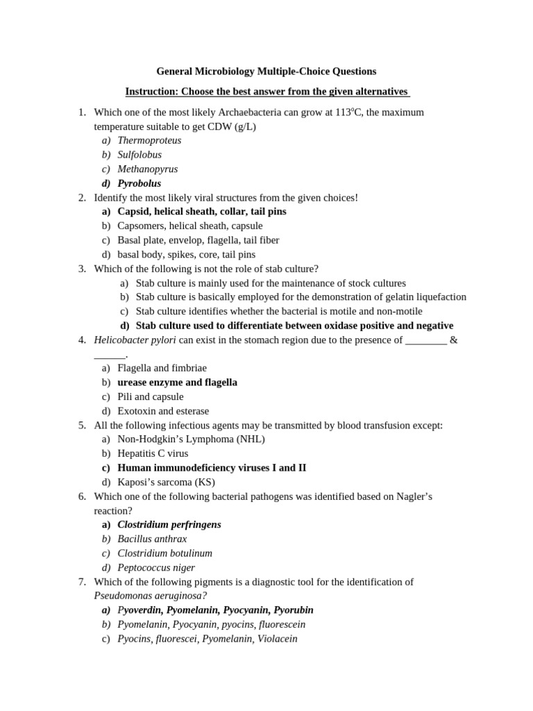 2 General Microbiology Model Question For Exit Exam 2016 | PDF | Bacteria | Virus